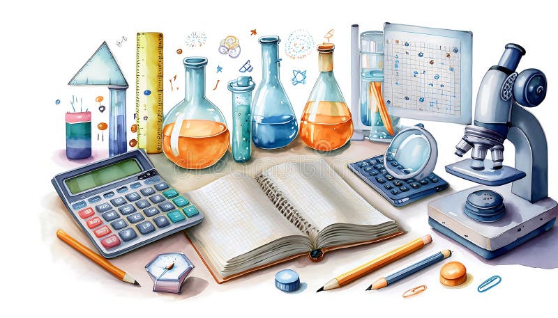 Science and Math Scene - Watercolor Set Focusing on Science and Math ...