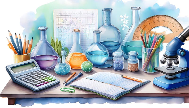 Science and Math Scene - Watercolor Set Focusing on Science and Math ...