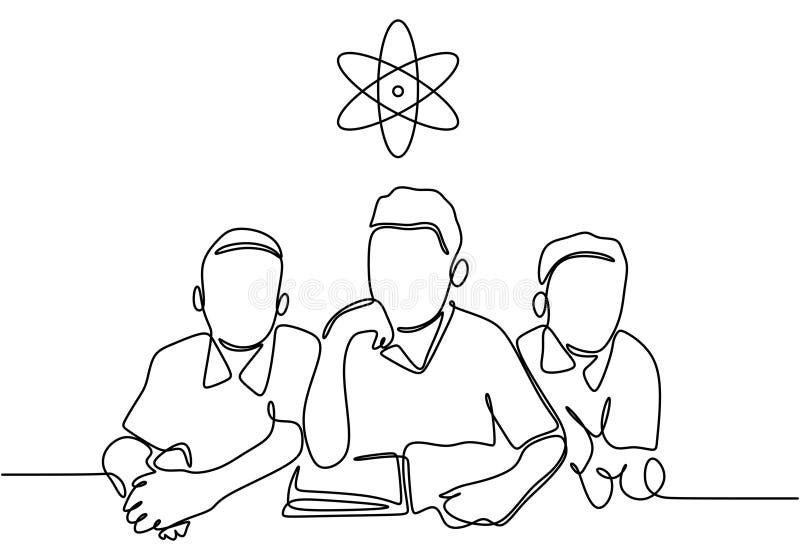 Science and Math Symbols Around Students Heads in Continuous Line ...