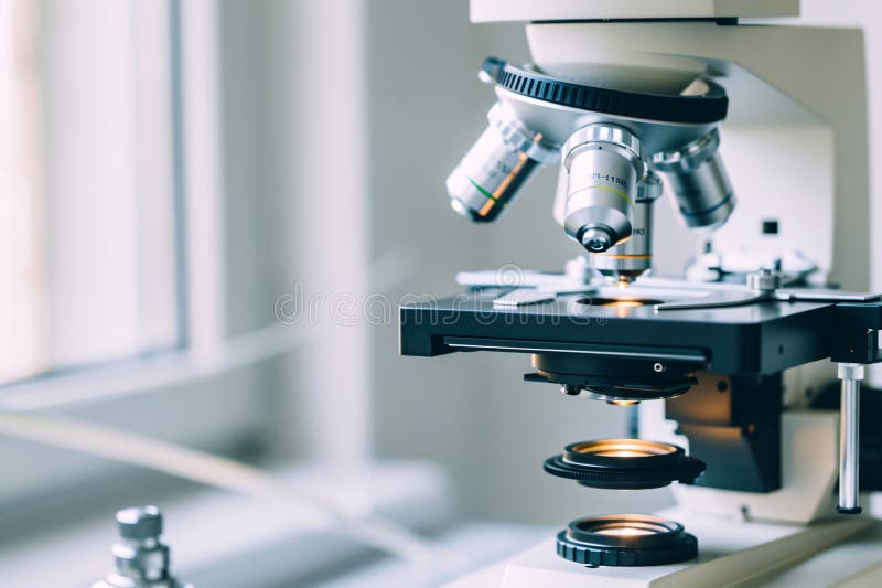 Science and Medicine Background, Close Up of Modern Microscope on the ...