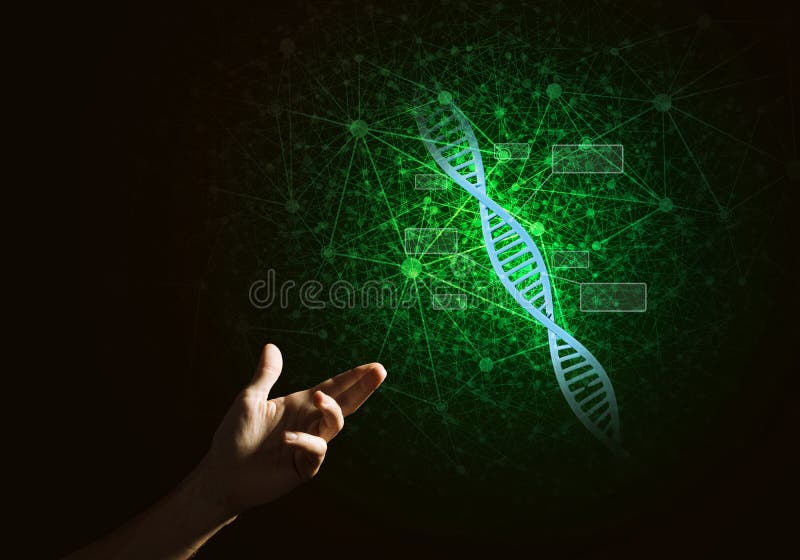 Science Medicine and Technology Concepts As DNA Molecule on Dark ...