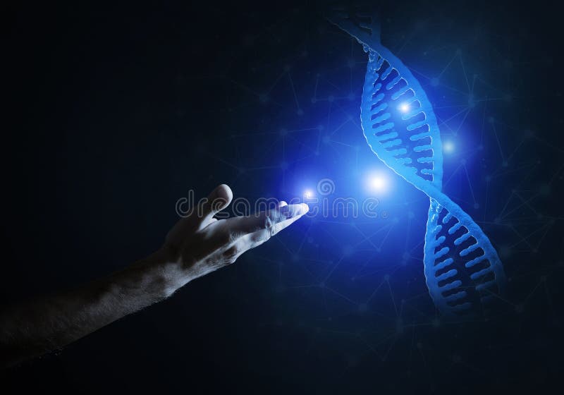 Science Medicine and Technology Concepts As DNA Molecule on Dark ...