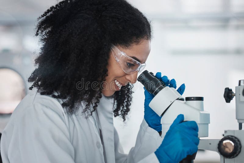 Science, Microscope and Innovation with a Doctor Black Woman at Work in ...