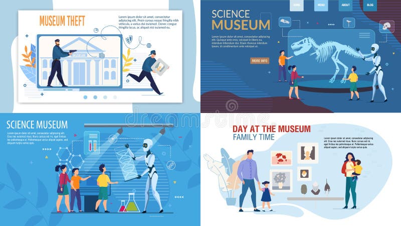 Science Museum, Security and Theft Poster Set Stock Vector ...
