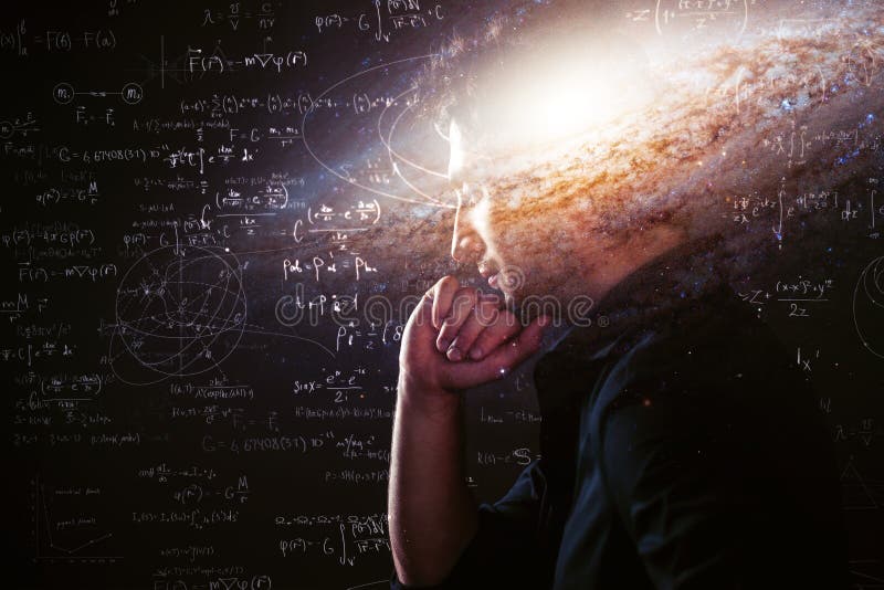 Science about Nature and about Man, Pensive Man with Space in the Brain ...