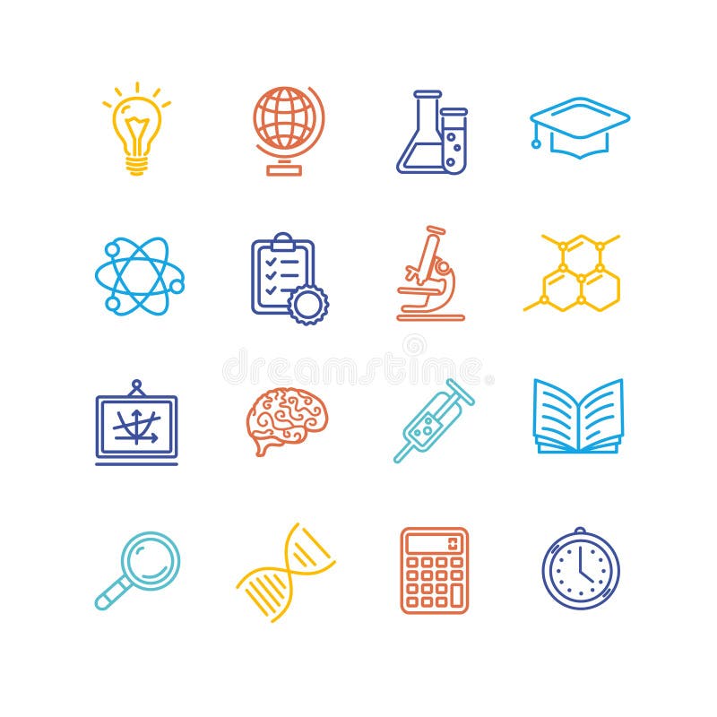 Science Outline Colorful Icons Set. Vector Stock Vector - Illustration ...