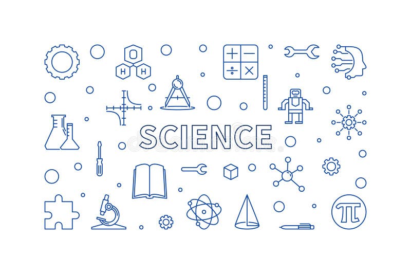 Science Outline STEM Blue Banner. Vector Horizontal Illustration Stock ...
