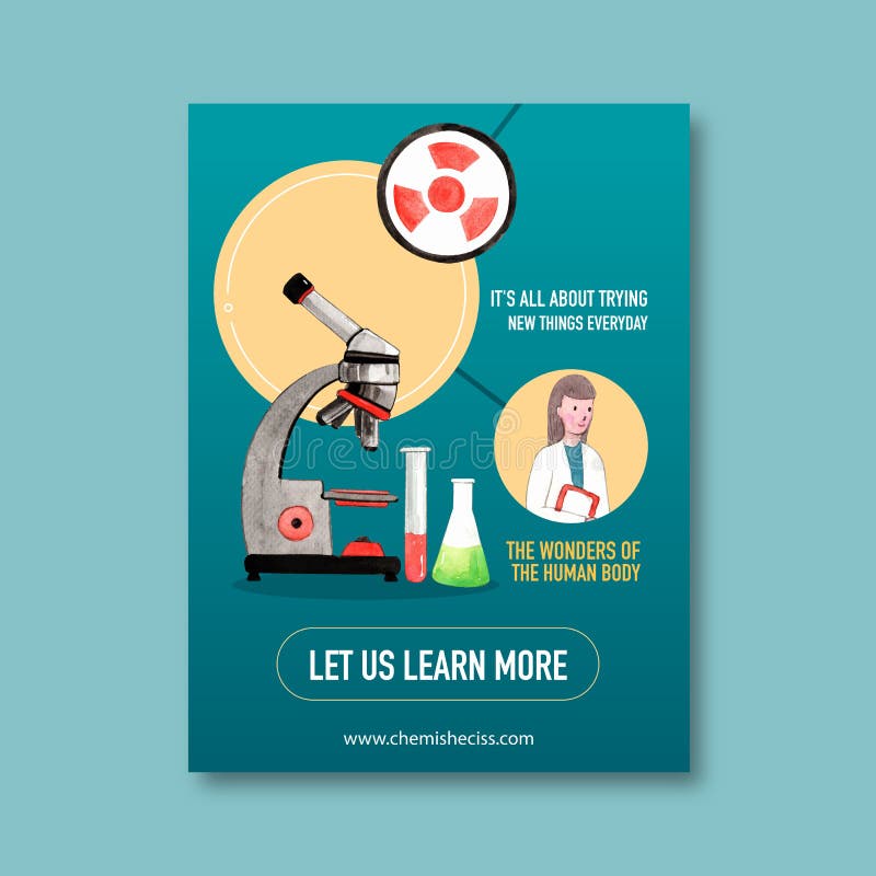 Science Poster Design with Microscope, Test Tube Watercolor ...