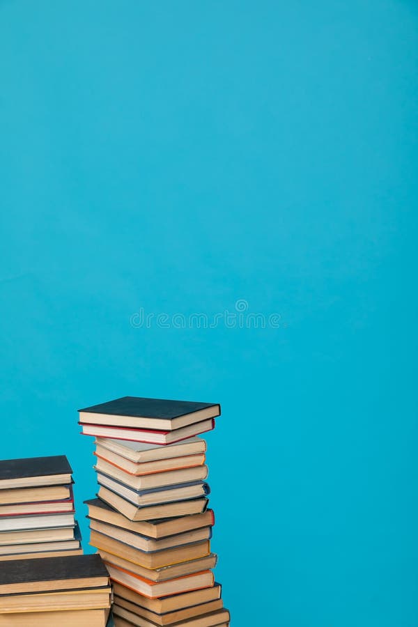 Science Reading a Lot of Books on a Blue Background in the Library in ...