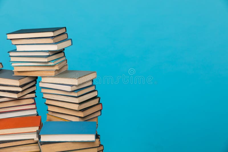 Science Reading a Lot of Books on a Blue Background in the Library in ...