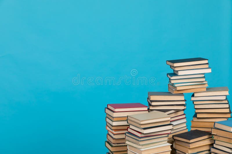 Science Reading a Lot of Books on a Blue Background in the Library in ...