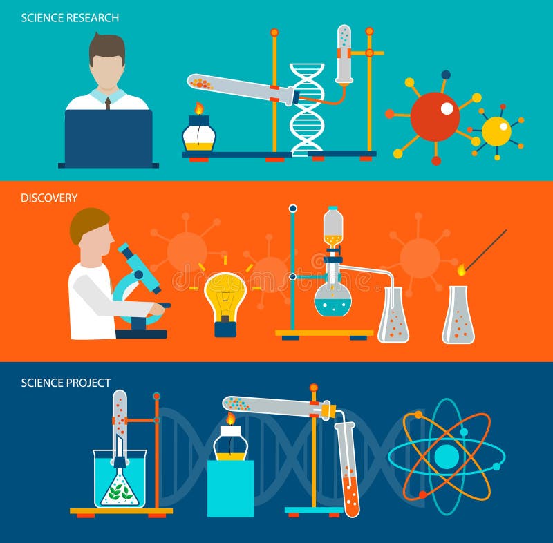 Biology Chemistry Physics Science Flat Horizontal Banners Stock Vector ...