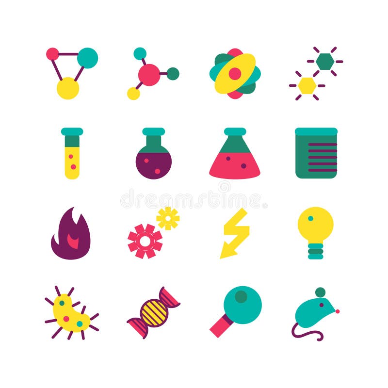 Science Research Flat Icon Set Stock Illustration - Illustration of ...