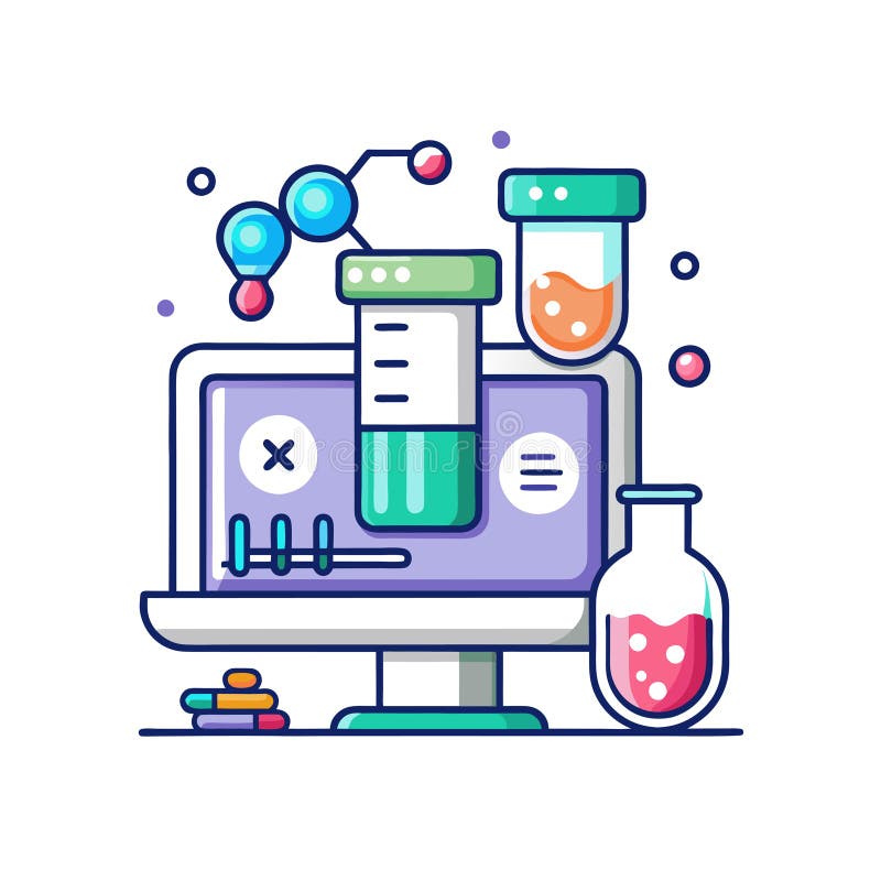 Science and Research Illustration: Scientific Equipment, Computer ...