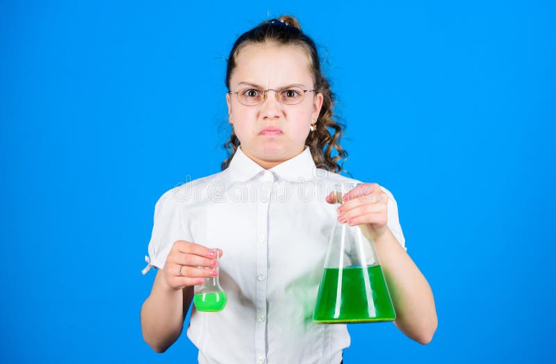 Science Research in Lab. Small School Girl. Education and Knowledge ...