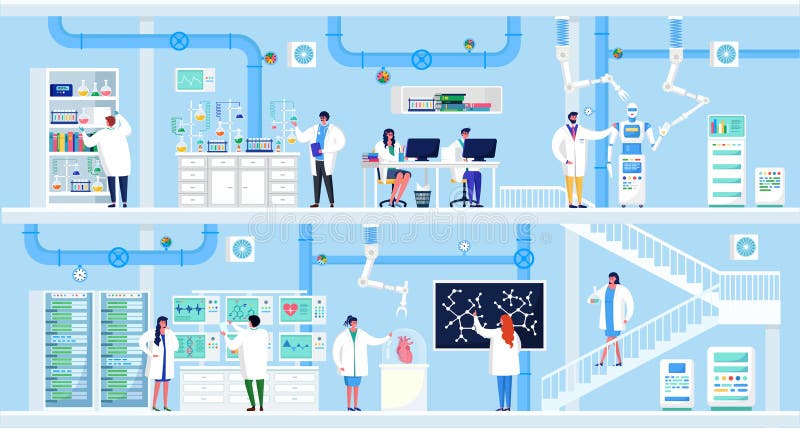 Science Research in Laboratory Vector Illustration, Cartoon Flat People ...