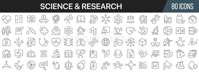 Science and Research Line Icons Collection. Big UI Icon Set in a Flat ...