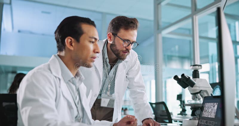 Science, Research and Men with Computer, Conversation and Teamwork with ...