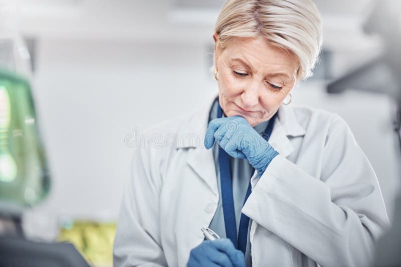 Science, Research and Senior Woman Writing Notes on Documents in ...