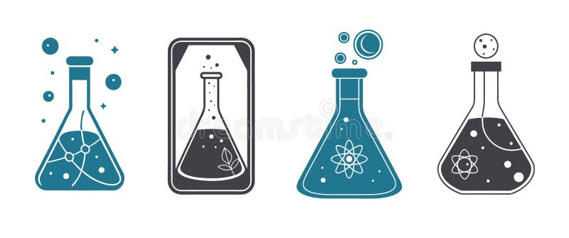 Science Research Simple Layout Design with Line Art Flask Bubbles ...