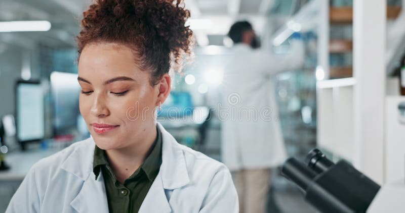 Science, Research and Woman with Microscope in Lab for Innovation ...