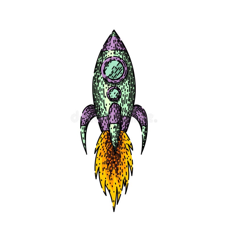Science Rocket Sketch Hand Drawn Vector Stock Illustration ...