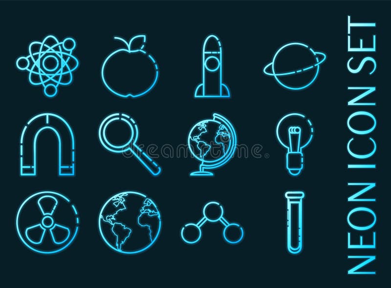 Science Set Icons. Blue Glowing Neon Style Stock Vector - Illustration ...
