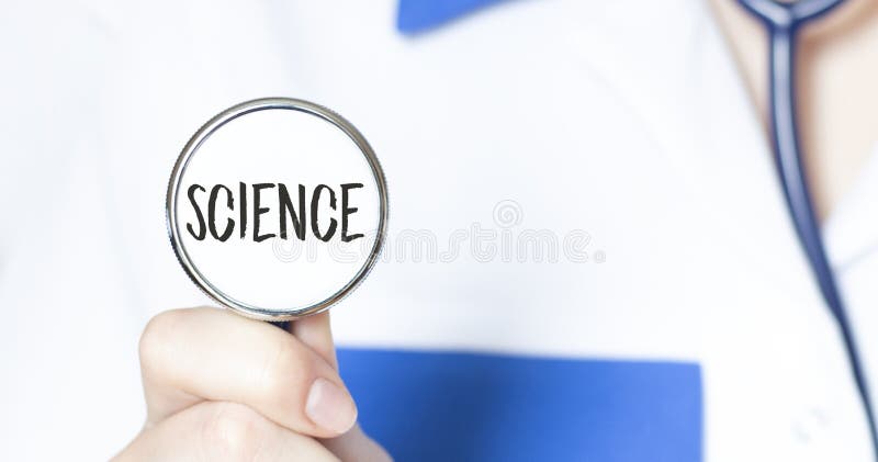 SCIENCE Sign and Hand with Stethoscope of Medical Doctor Stock Photo ...
