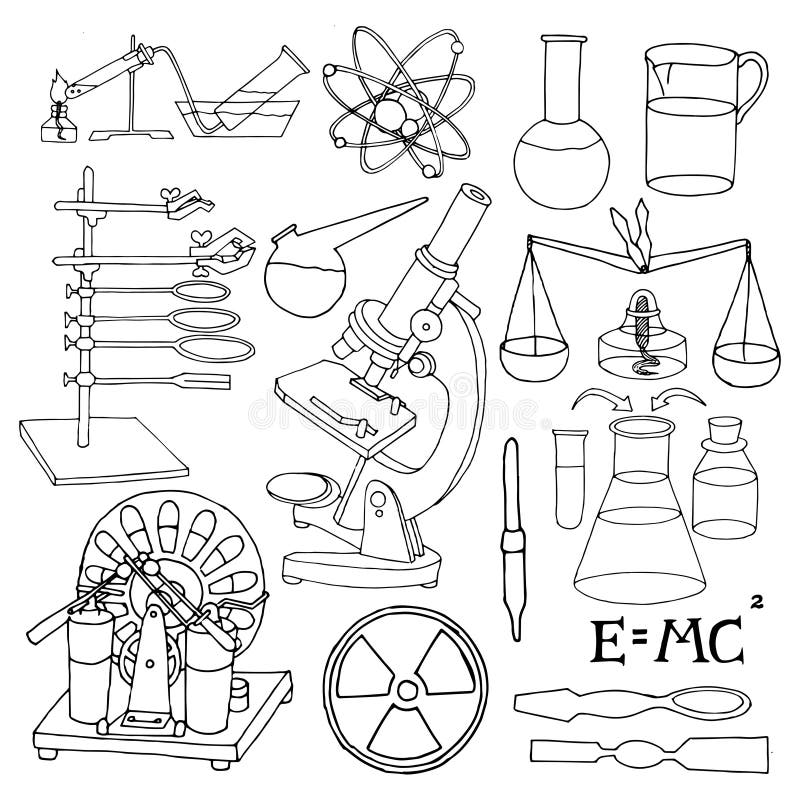 Hand Drawn Science Beautiful Vintage Lab Icons Sketch Set . Vector ...