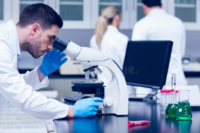 Science Student Working with Microscope in the Lab Stock Image - Image ...