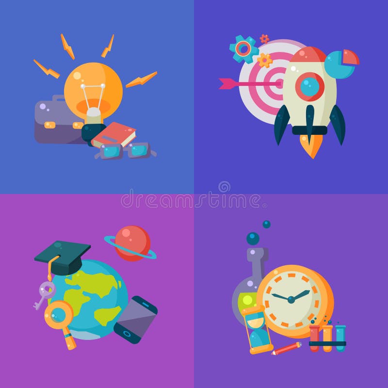 Science Studies Four Illustrations Set Stock Vector - Illustration of ...