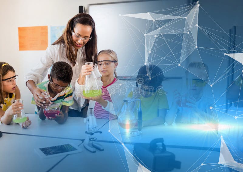 Science teacher with class stock illustration. Illustration of ...