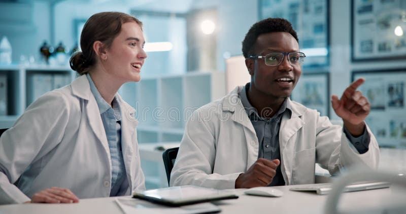 Science, Team and High Five for Success in Laboratory with ...