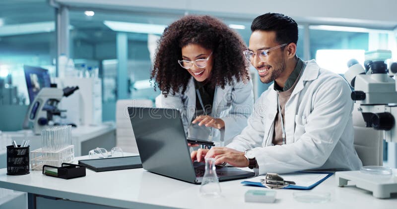 Science, Teamwork and Scientist with Tablet in Laboratory for ...