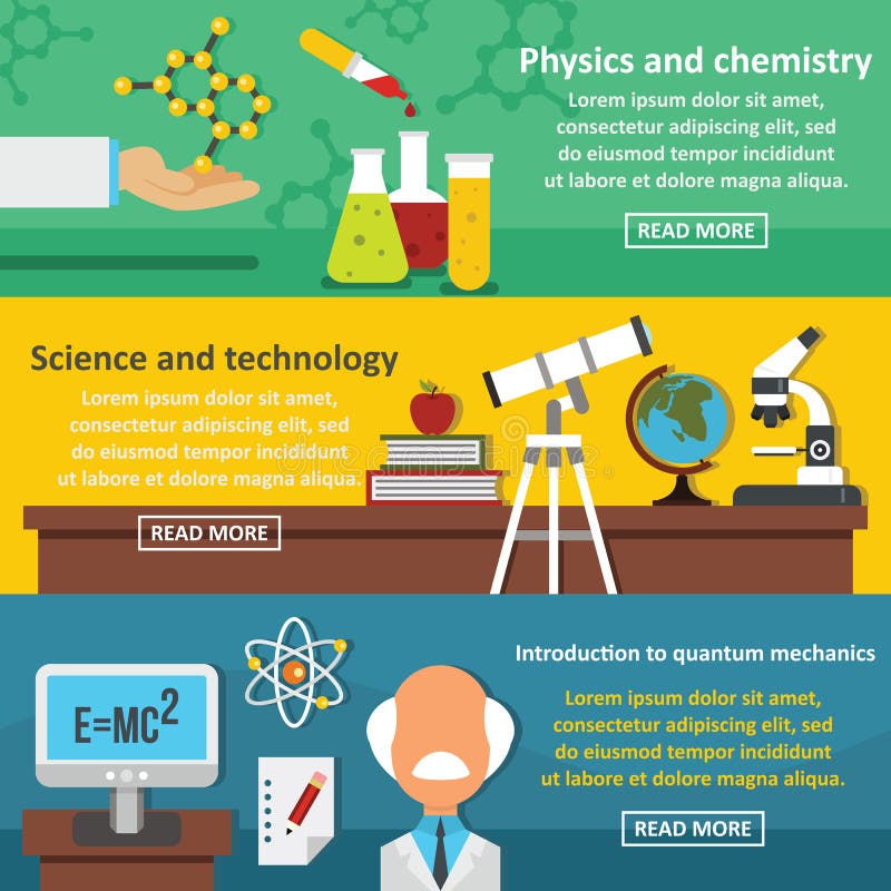 Science Tech Banner Horizontal Set, Flat Style Stock Vector ...