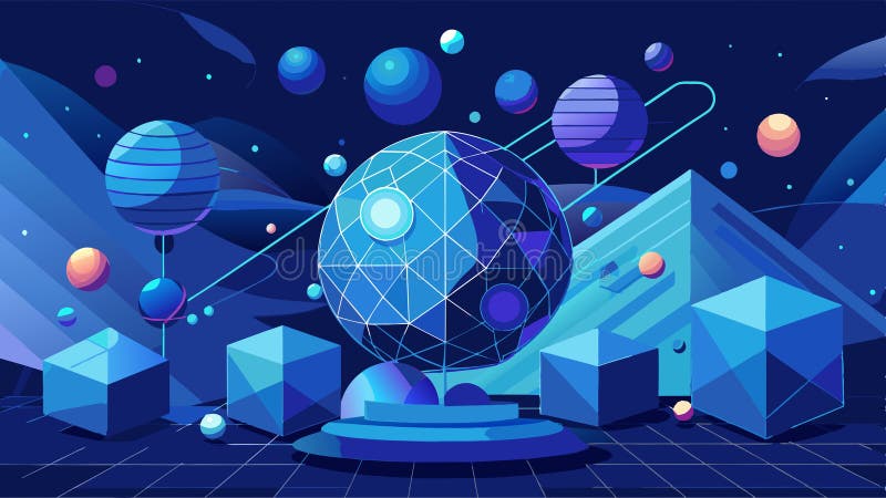 Science and Technology Abstract with Blue Sphere. Low Polygonal and ...