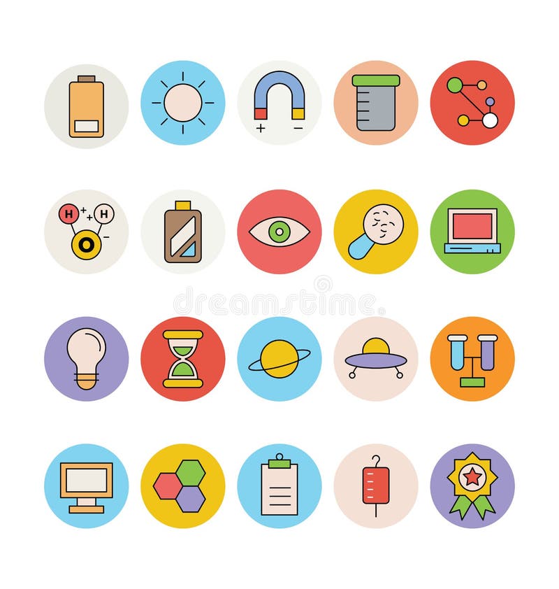 Science and Technology Colored Vector Icons 3 Stock Illustration ...