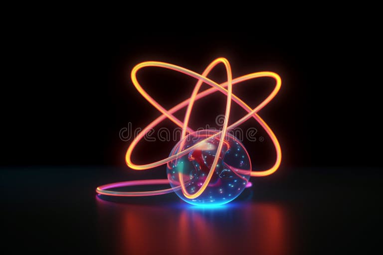 Abstract and Surreal Atom Model Lightning and Visualization Stock ...