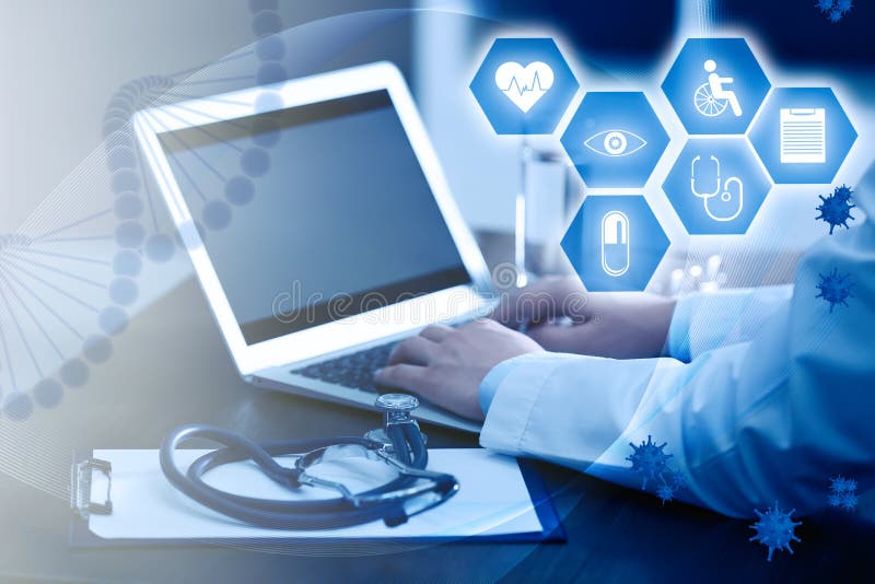 Science Technology. Professional Doctor Working on Laptop in Office ...