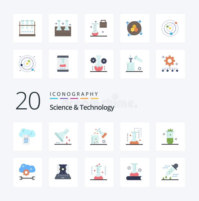 20 Science and Technology Flat Color Icon Pack Like Chemistry Alcoholic ...