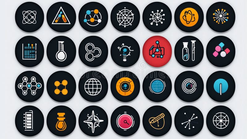Science and Technology Icon Set with Chemistry and Molecular Symbols ...