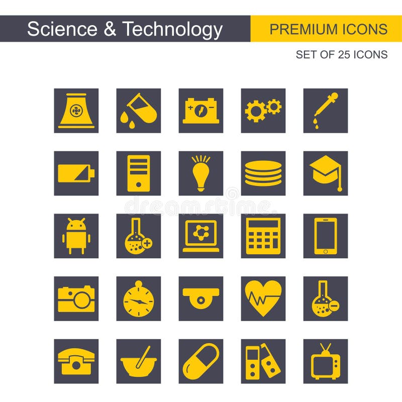 Science and Technology Icons Set Grey and Yellow Stock Vector ...