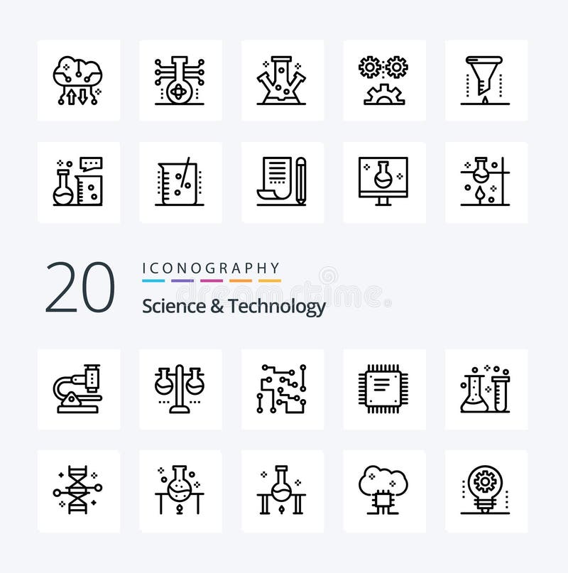 20 Science and Technology Line Icon Pack Like Cpu Chip Test Flask ...
