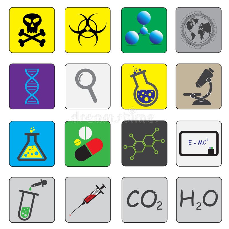 Science theme icons stock illustration. Illustration of atom - 73887160