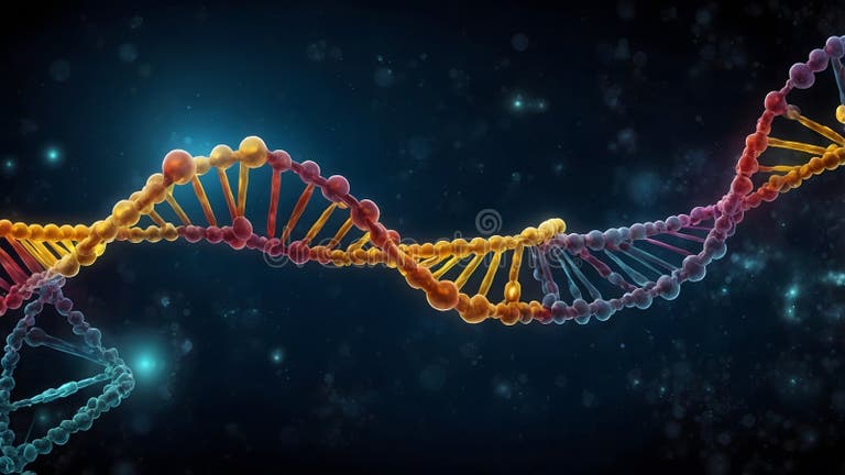 Science-Themed Background with Floating DNA Strands, Molecular ...