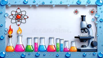 Science Themed Border Design with Light Blue Frame and Water Droplet ...