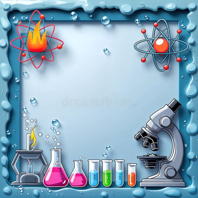 Science Themed Border Design with Light Blue Frame and Water Droplet ...