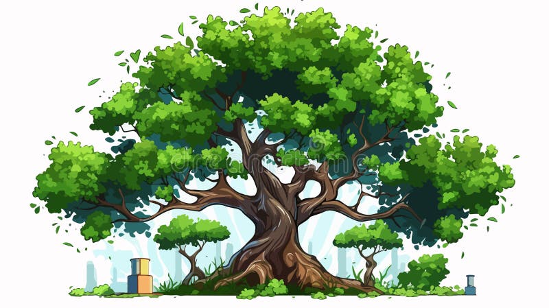 Science Tree Vector Drawing Cartoon Stock Illustration - Illustration ...