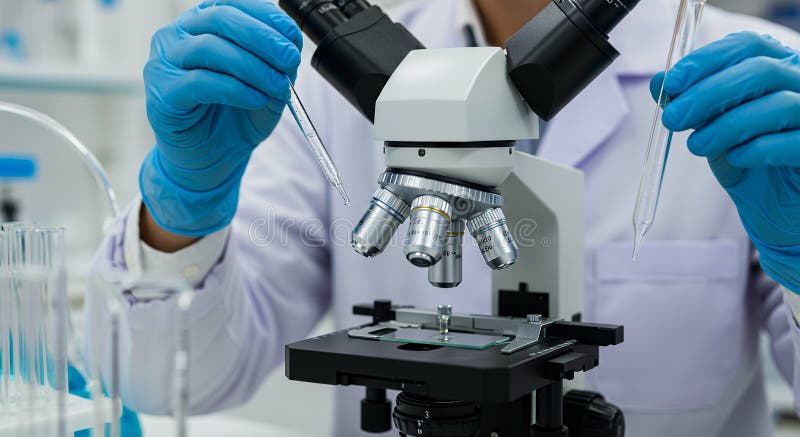 Science Under Scrutiny: Researcher Using Microscope & Pipettes for ...