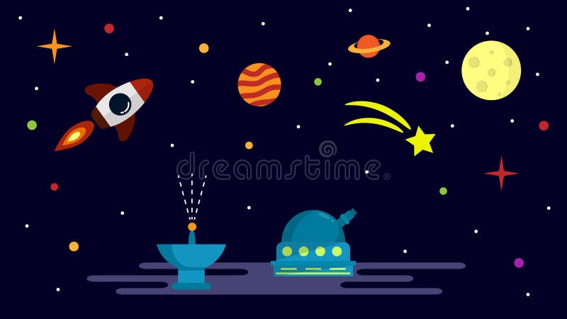 Scientific Observatory and Planets in Space Flat Style Stock Vector ...